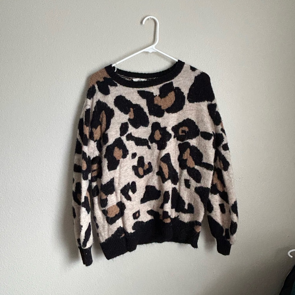 Entro Leopard Print Chunky Textured Boxy Crewneck Dro… - Gem